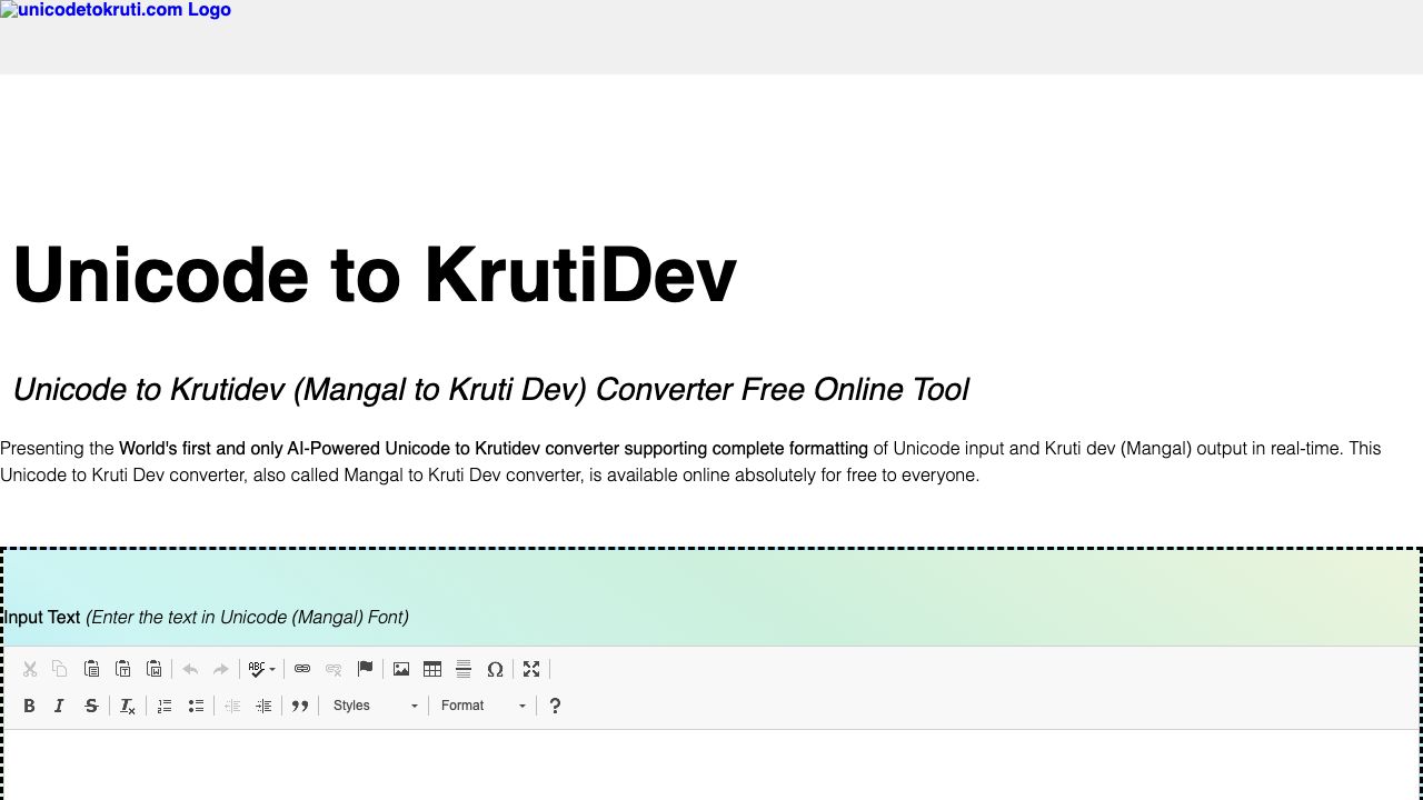 Unicode to Kruti Dev Converter - 도구 디렉토리 | Toolidx